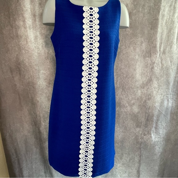 Studio | Dresses | Studio Blue Midi Dress With White Lace Accent | Poshmark